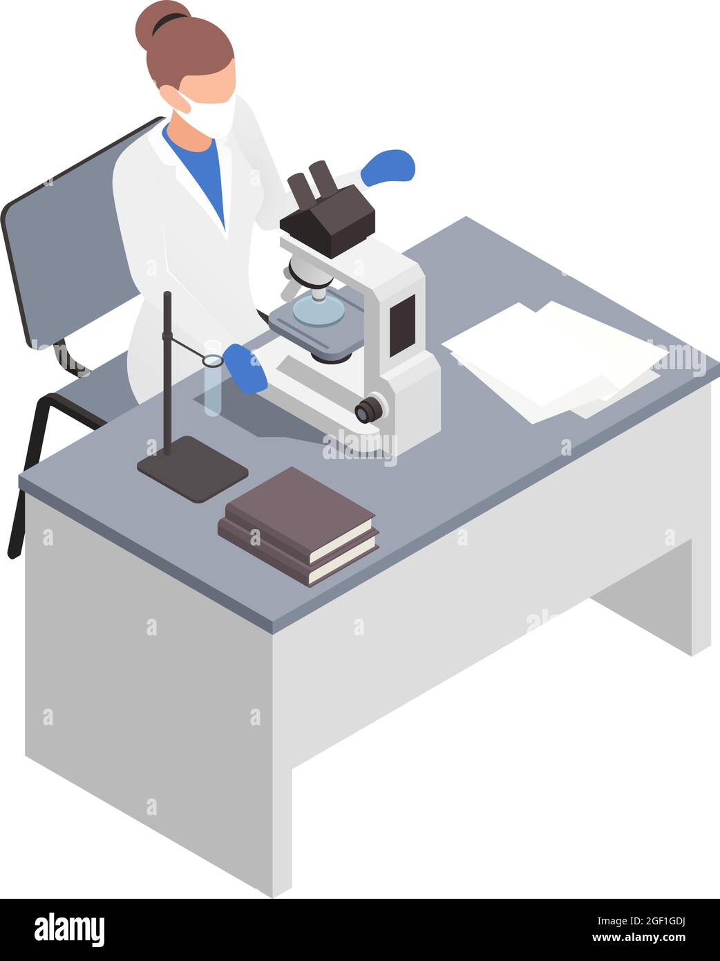 Microbiology biotechnology isometric composition with female character ...
