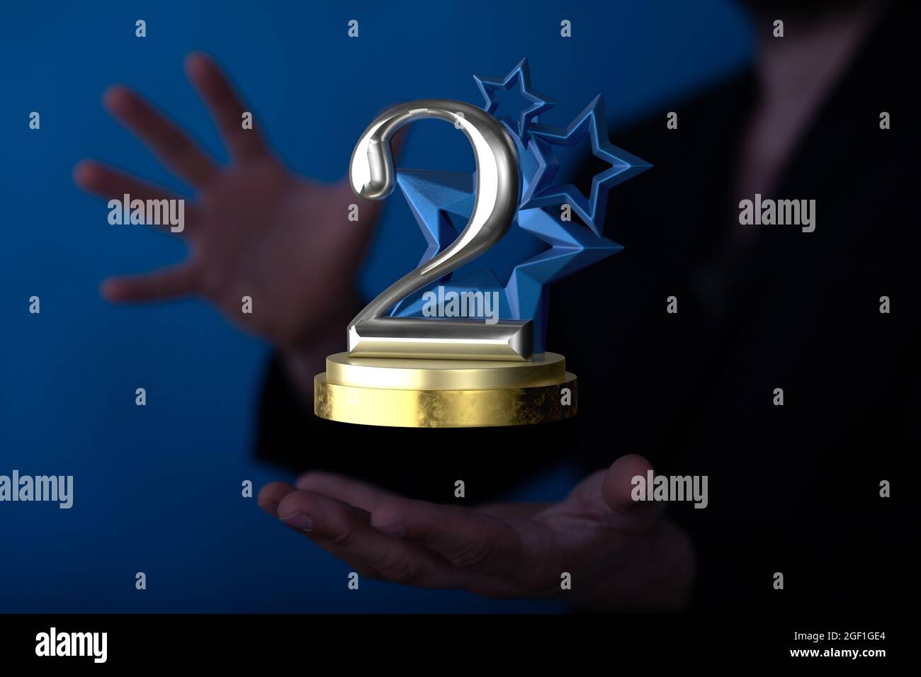 A 3d rendered second place reward in a hand Stock Photo - Alamy