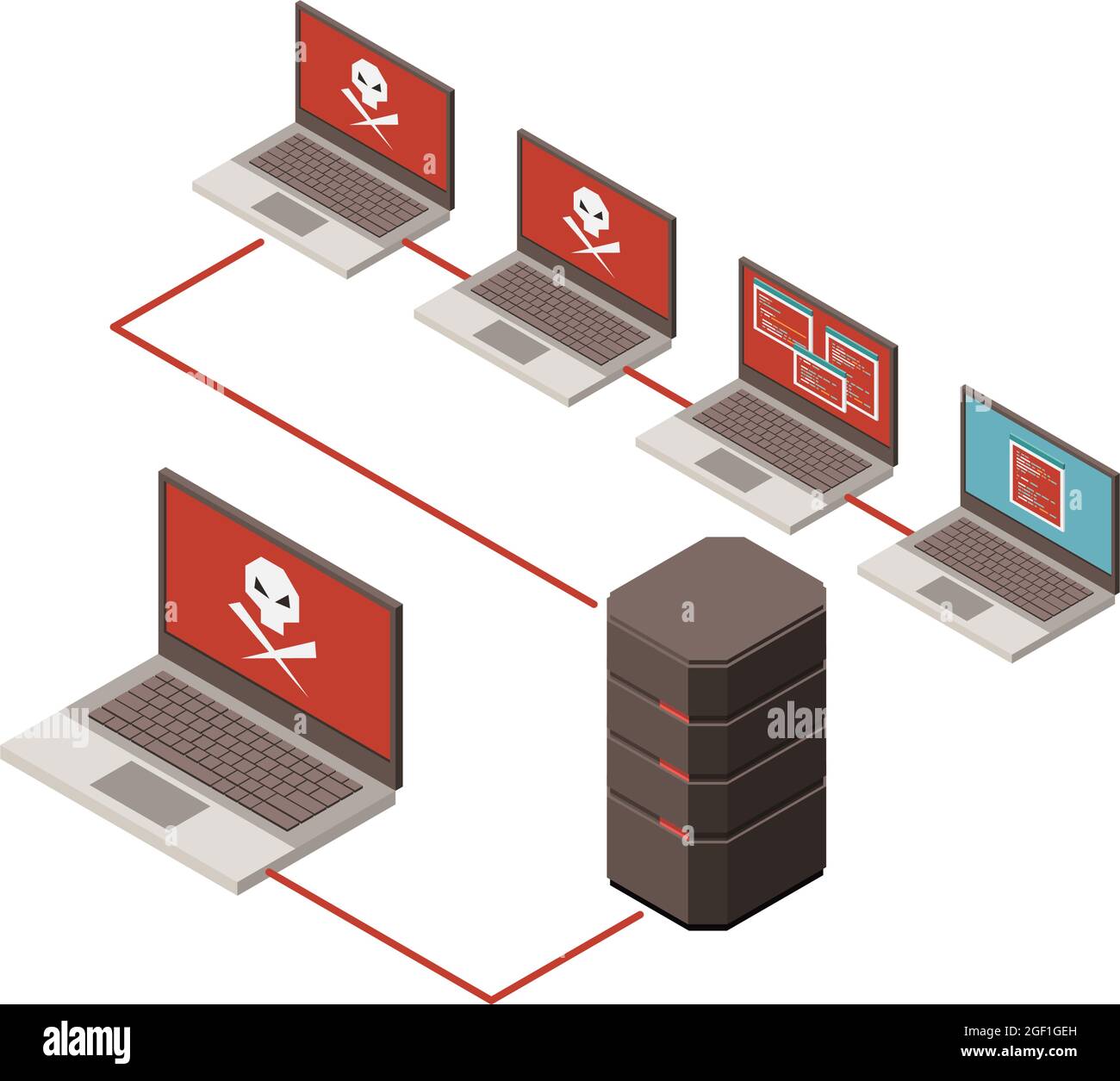 Hacking isometric icon with infected server and laptops 3d vector illustration Stock Vector ...