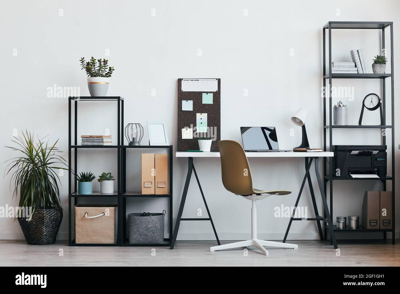 Minimal background image of modern home office workplace with laptop ...