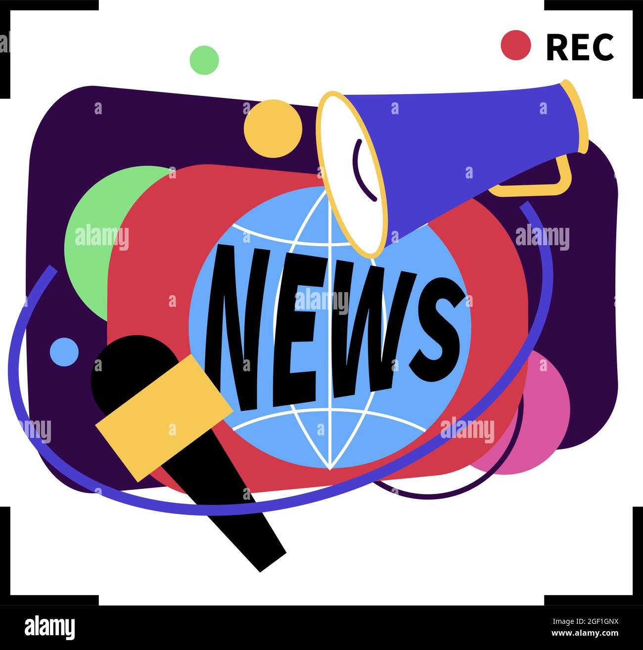 Colorful news on tv channel composition with record signs flat vector ...