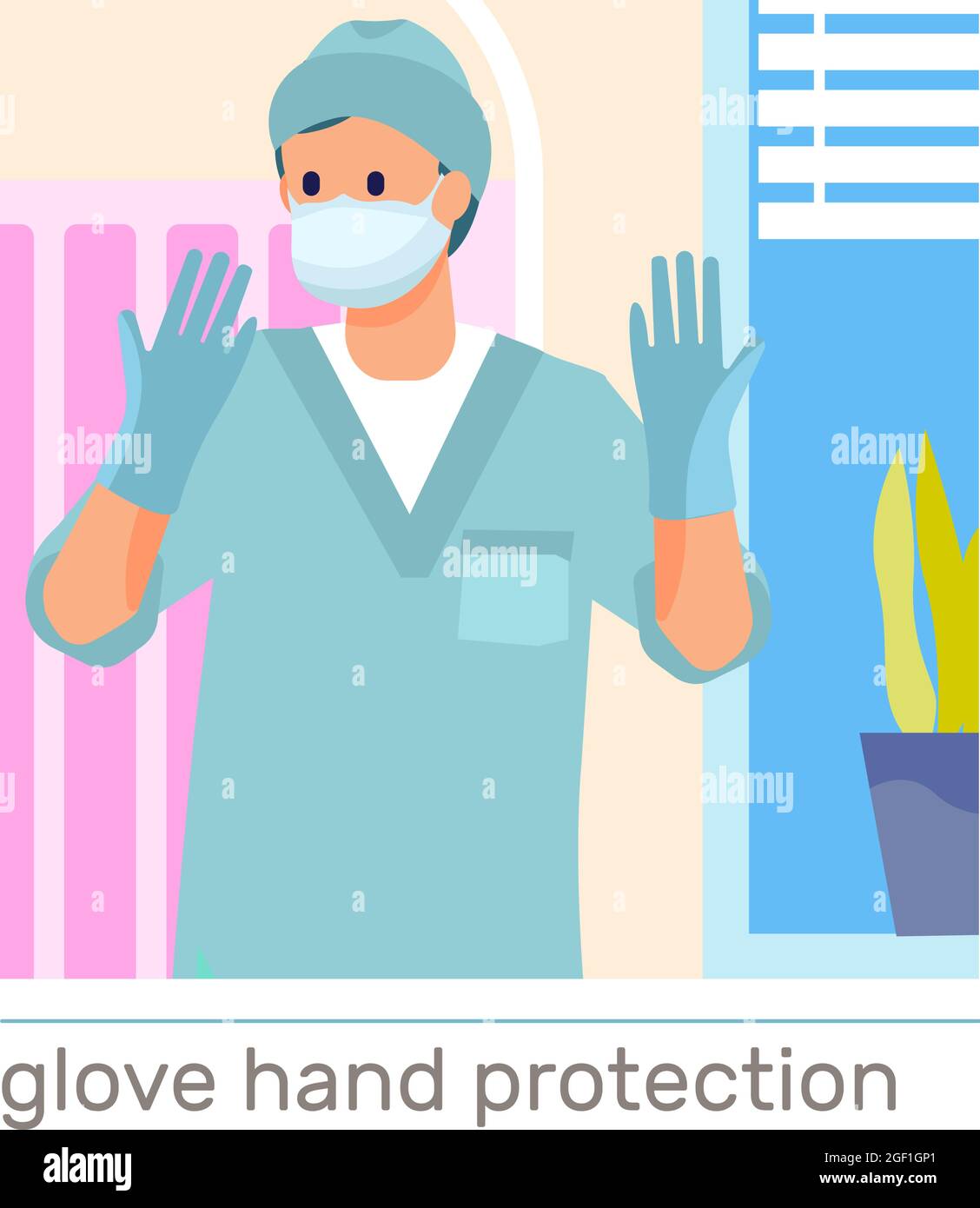 Hand hygiene flat composition with doctor wearing protective medical ...