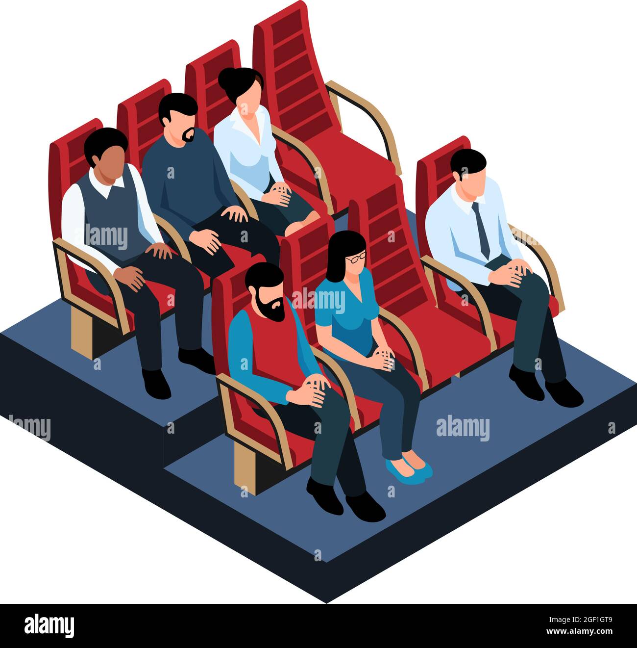 Cinema hall icon with isometric characters on their seats vector ...