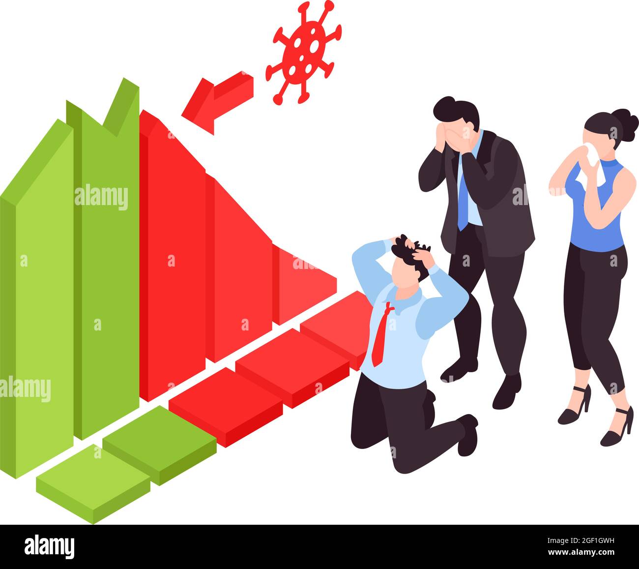 People in panic watching chart representing stock market crash during ...