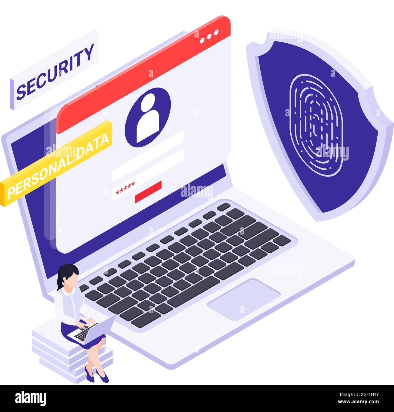 Personal data protection concept with 3d computer shielf with ...