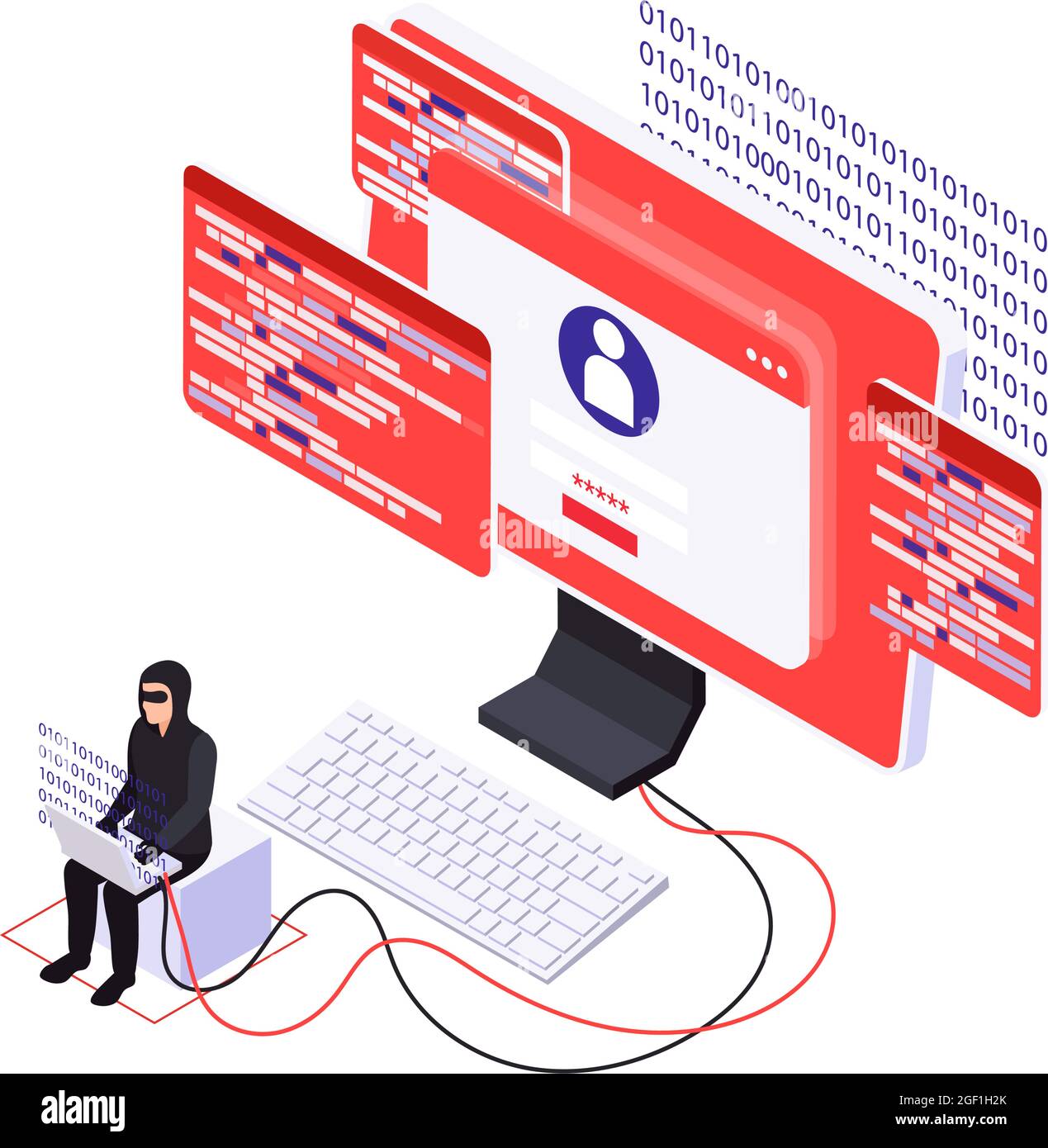 Cyber security concept with isometric character of hacker and spyware ...