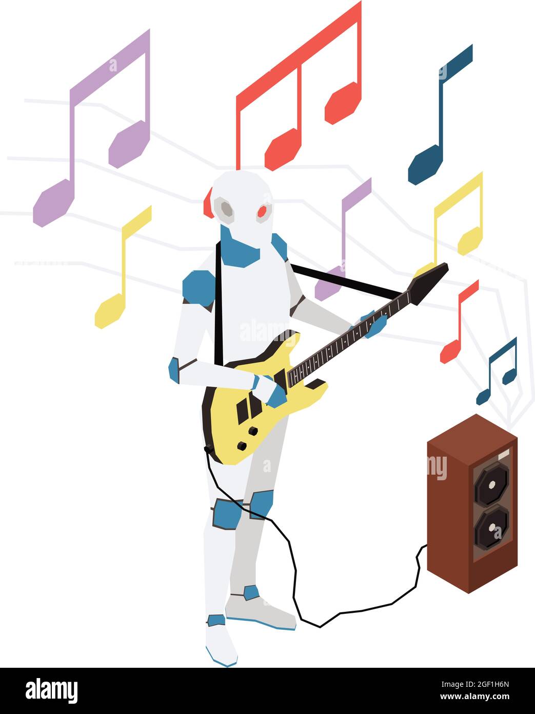 Isometric icon with robot playing guitar vector illustration Stock ...