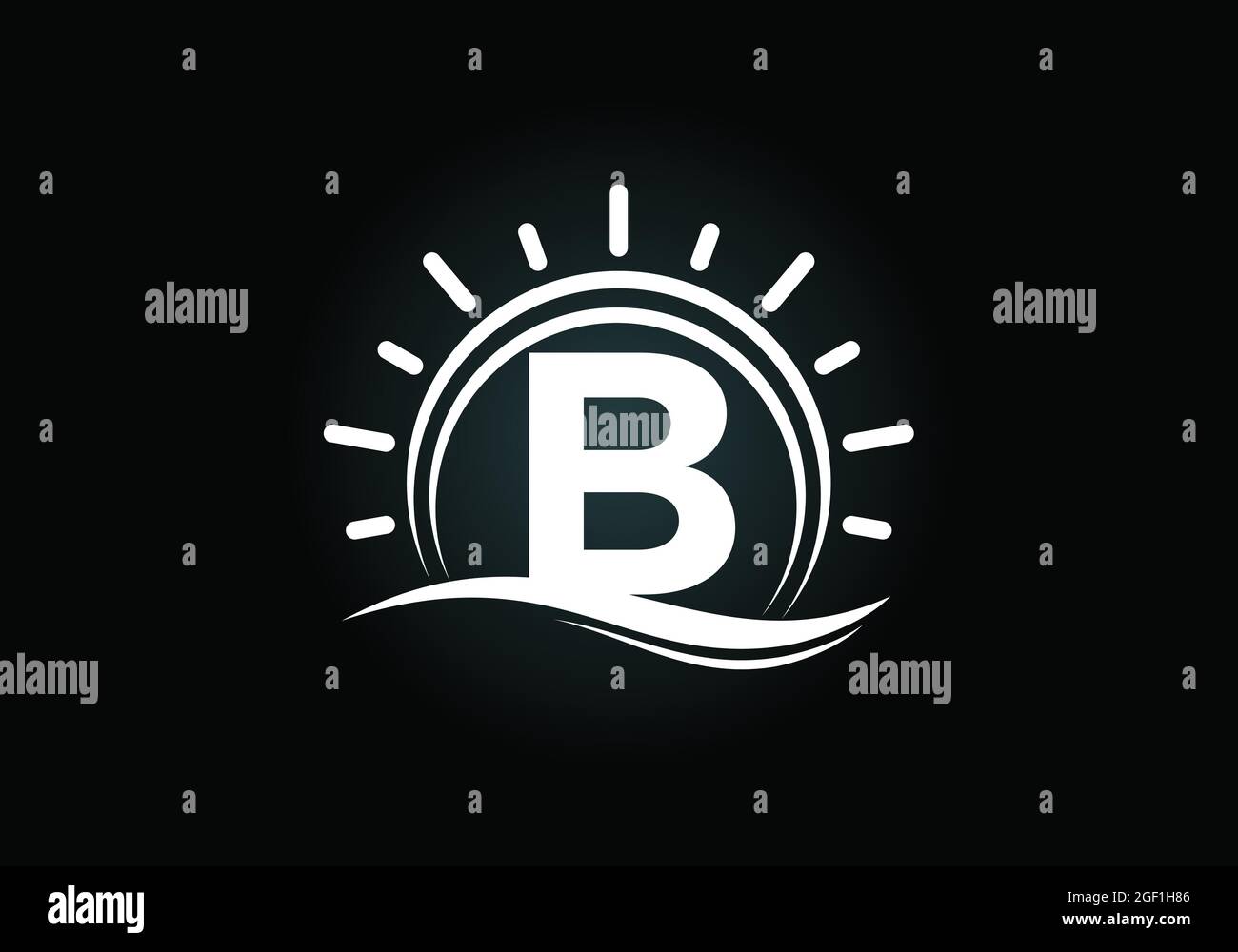 Initial B monogram alphabet with abstract sun and wave. Ocean sun logo ...