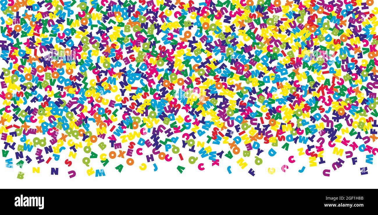 Falling letters of English language. Colorful flying words of Latin ...