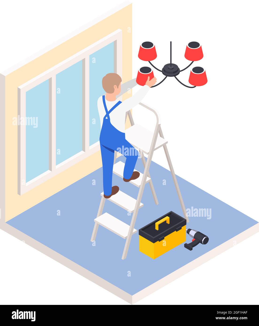 Renovation repair works isometric composition with character of worker ...