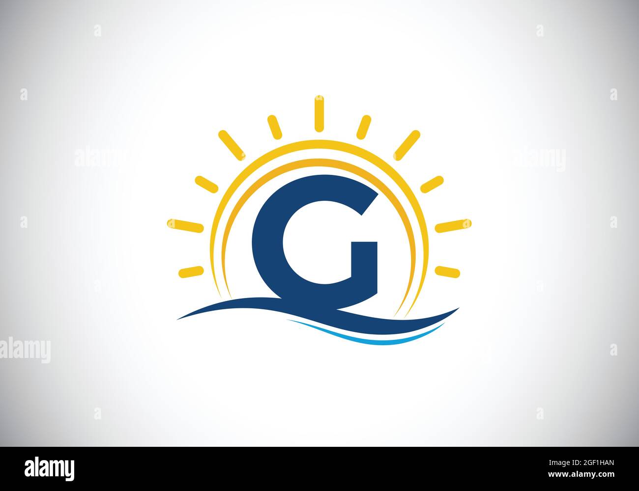 Initial G monogram alphabet with abstract sun and wave. Ocean sun logo ...