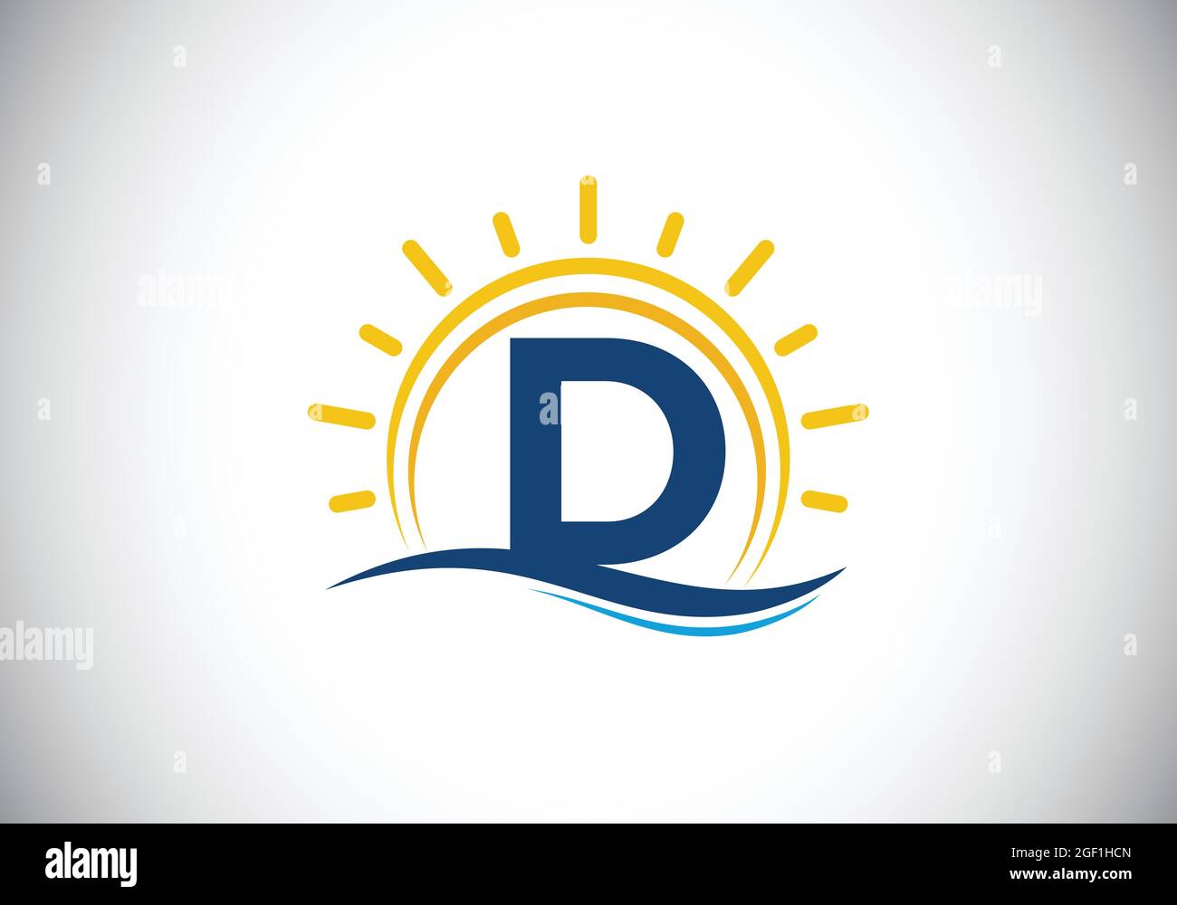 Initial D monogram alphabet with abstract sun and wave. Ocean sun logo ...