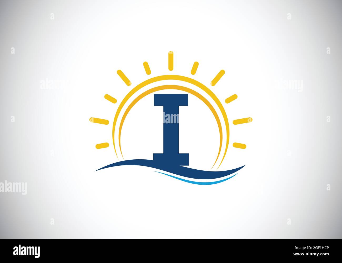 Initial I monogram alphabet with abstract sun and wave. Ocean sun logo ...