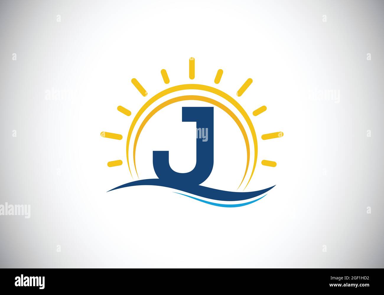 Initial J monogram alphabet with abstract sun and wave. Ocean sun logo ...