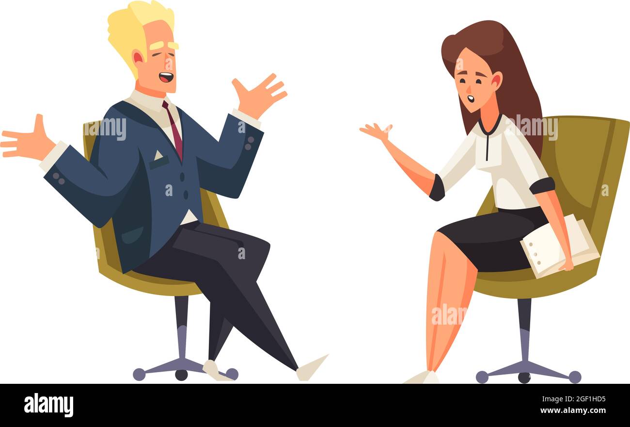 Political talk show composition with host and guest sitting in chairs ...