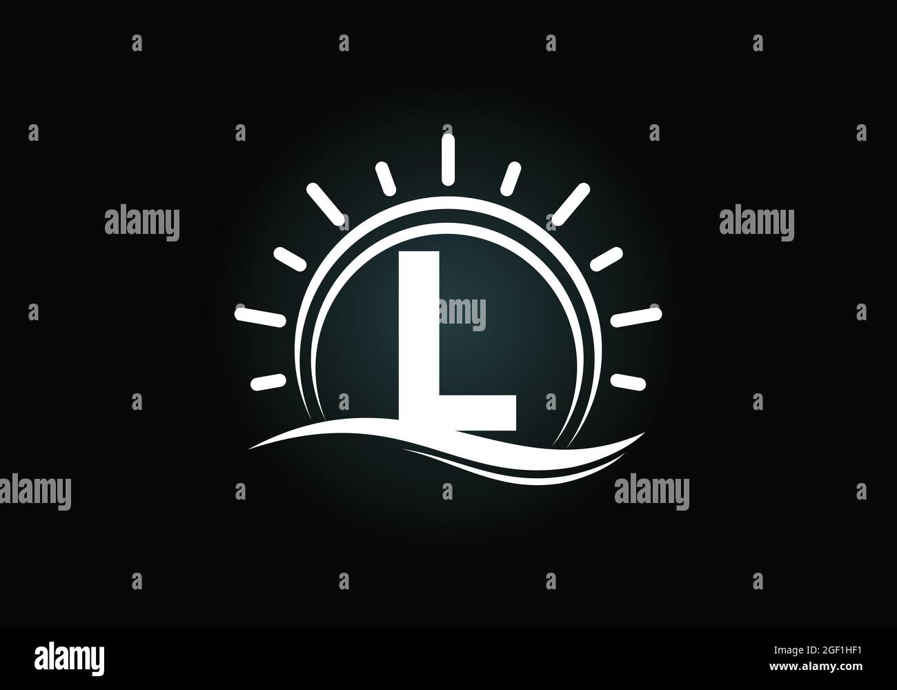 Initial L monogram alphabet with abstract sun and wave. Ocean sun logo ...