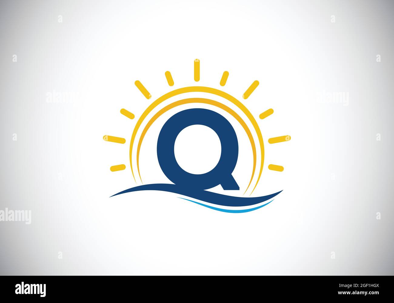 Initial Q monogram alphabet with abstract sun and wave. Ocean sun logo ...