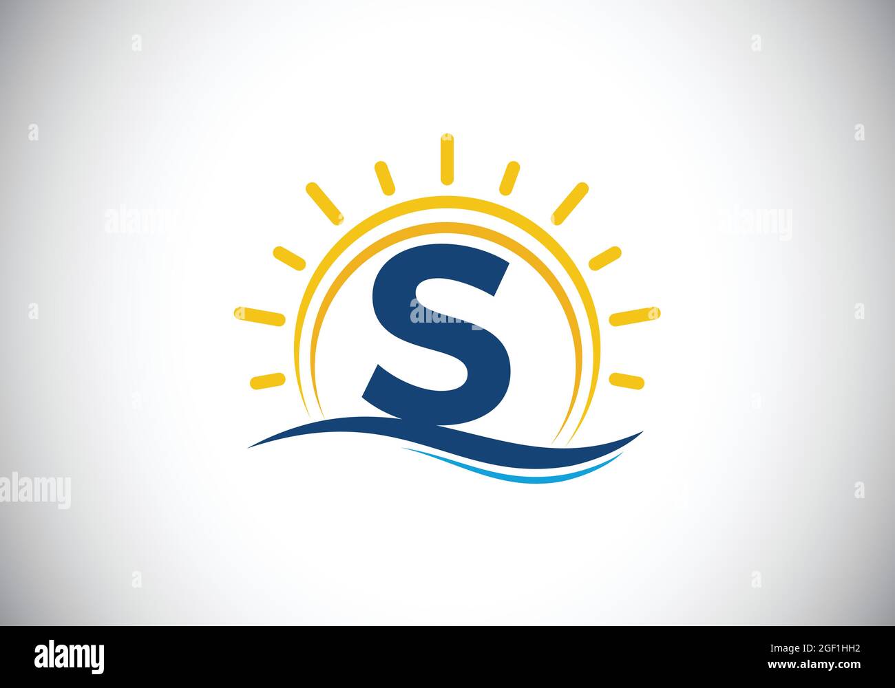 Initial S monogram alphabet with abstract sun and wave. Ocean sun logo ...