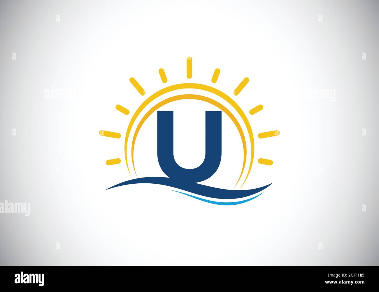 Initial U monogram alphabet with abstract sun and wave. Ocean sun logo ...