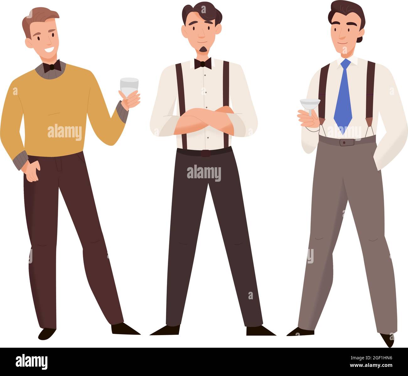 Marriage ceremony wedding day composition with male characters of ...