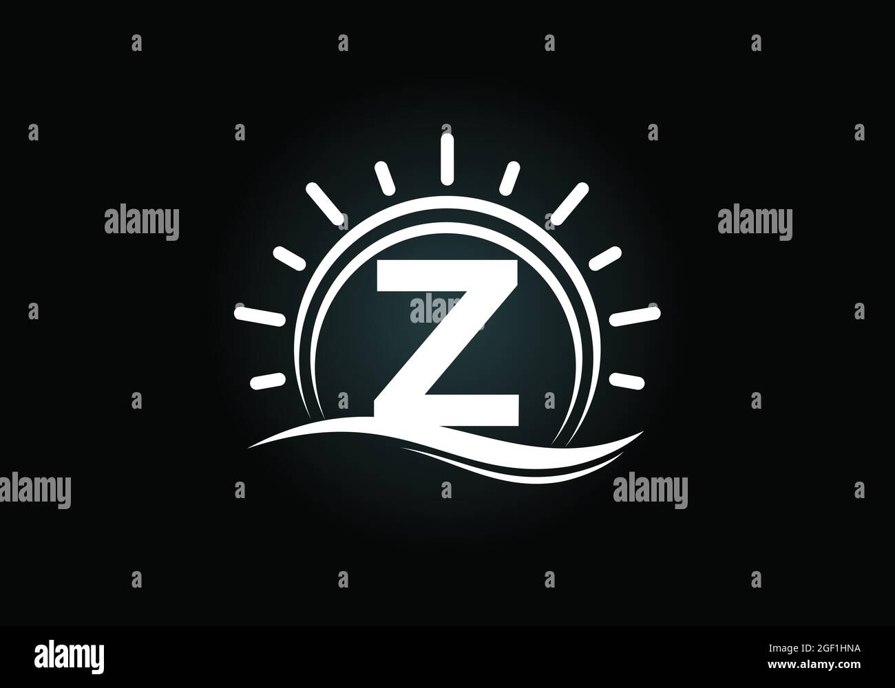 Initial Z monogram alphabet with abstract sun and wave. Ocean sun logo ...