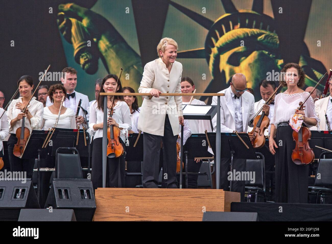 NEW YORK, NY - AUGUST 21: New York Philharmonic perform during "We Love ...