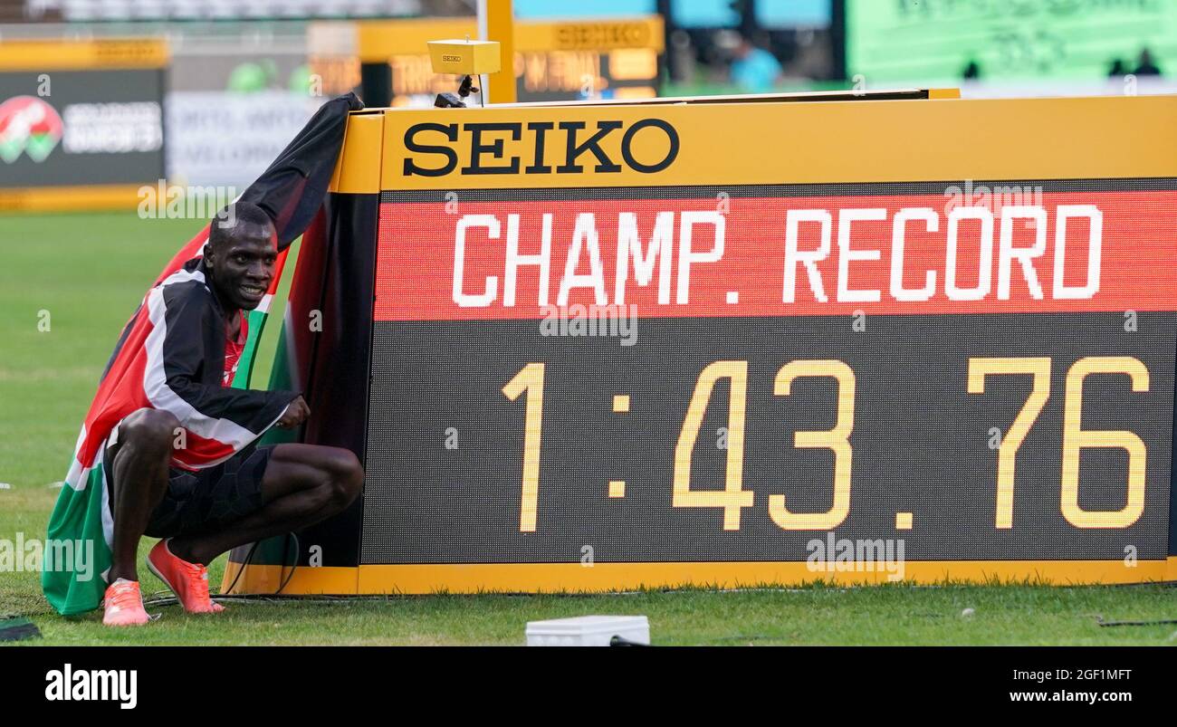Nairobi, Kenya. 22nd Aug, 2021. Emmanuel Wanyonyi of Kenya celebrates ...