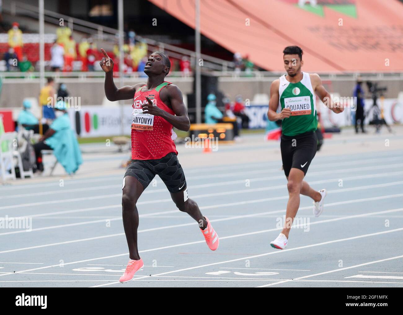 Nairobi, Kenya. 22nd Aug, 2021. Emmanuel Wanyonyi (L) of Kenya ...