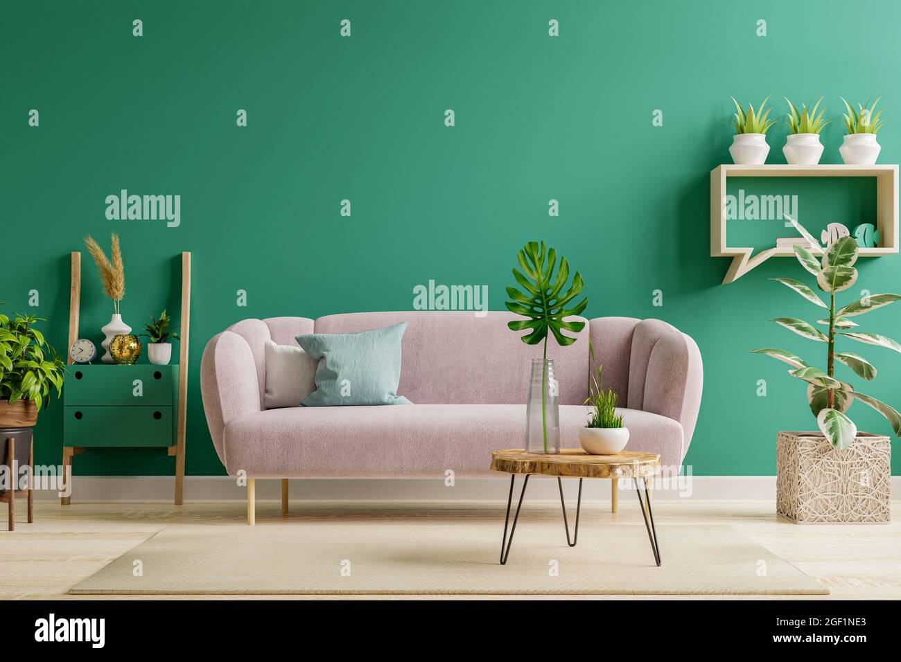Green interior in modern interior of living room style with soft sofa ...