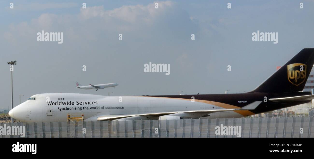 A large UPS aircraft at Hong Kong international airport, Hong Kong ...