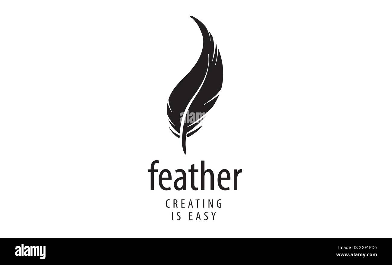 Vector logo with a drawn feather isolated on a white background Stock ...
