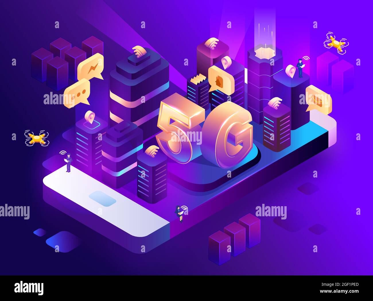 5G Smart city future abstract or metropolis.Intelligent building ...