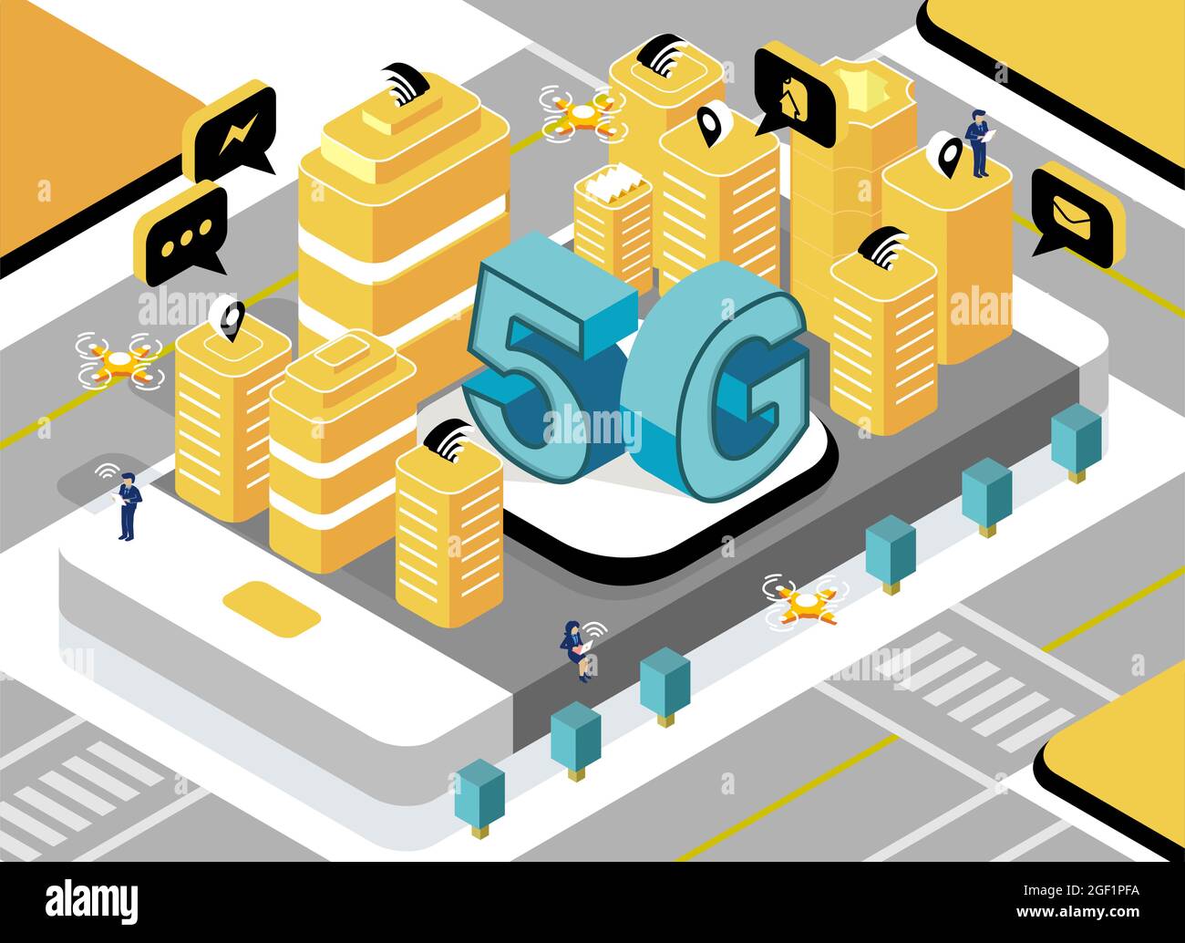 5G Smart city future abstract or metropolis.Intelligent building ...