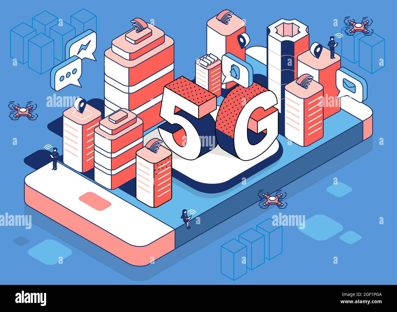 5G Smart city future abstract or metropolis.Intelligent building ...