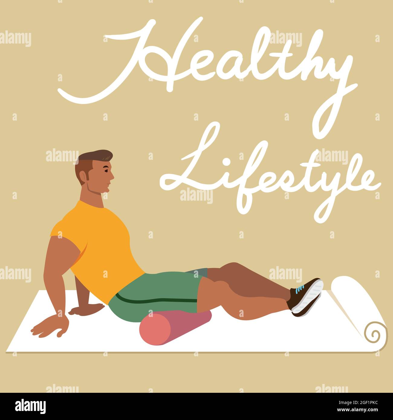 Foam roller exercise explanation and execution with a trainer. - Vector ...