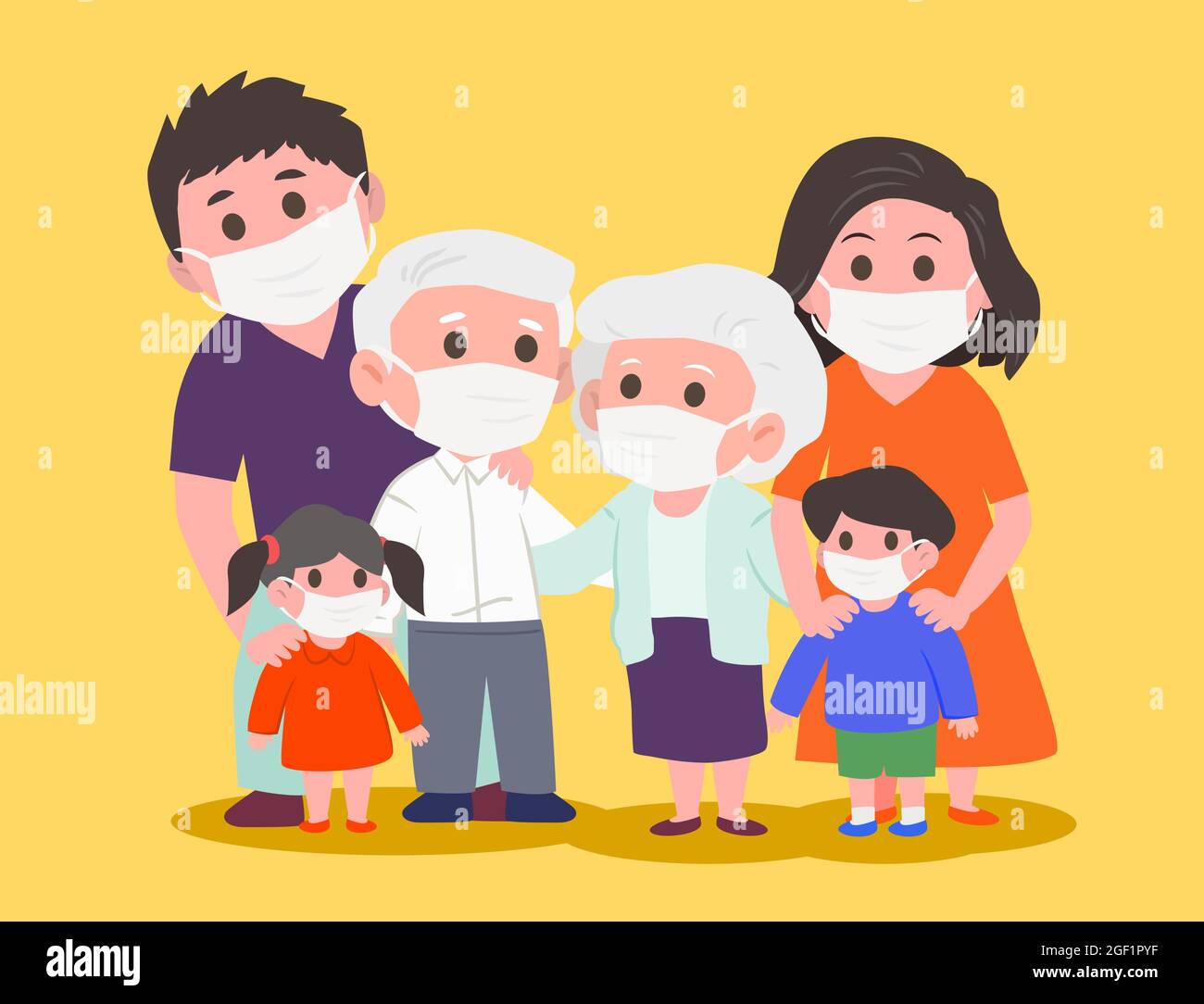 Family wearing protective medical mask for prevent virus. Grandpa ...