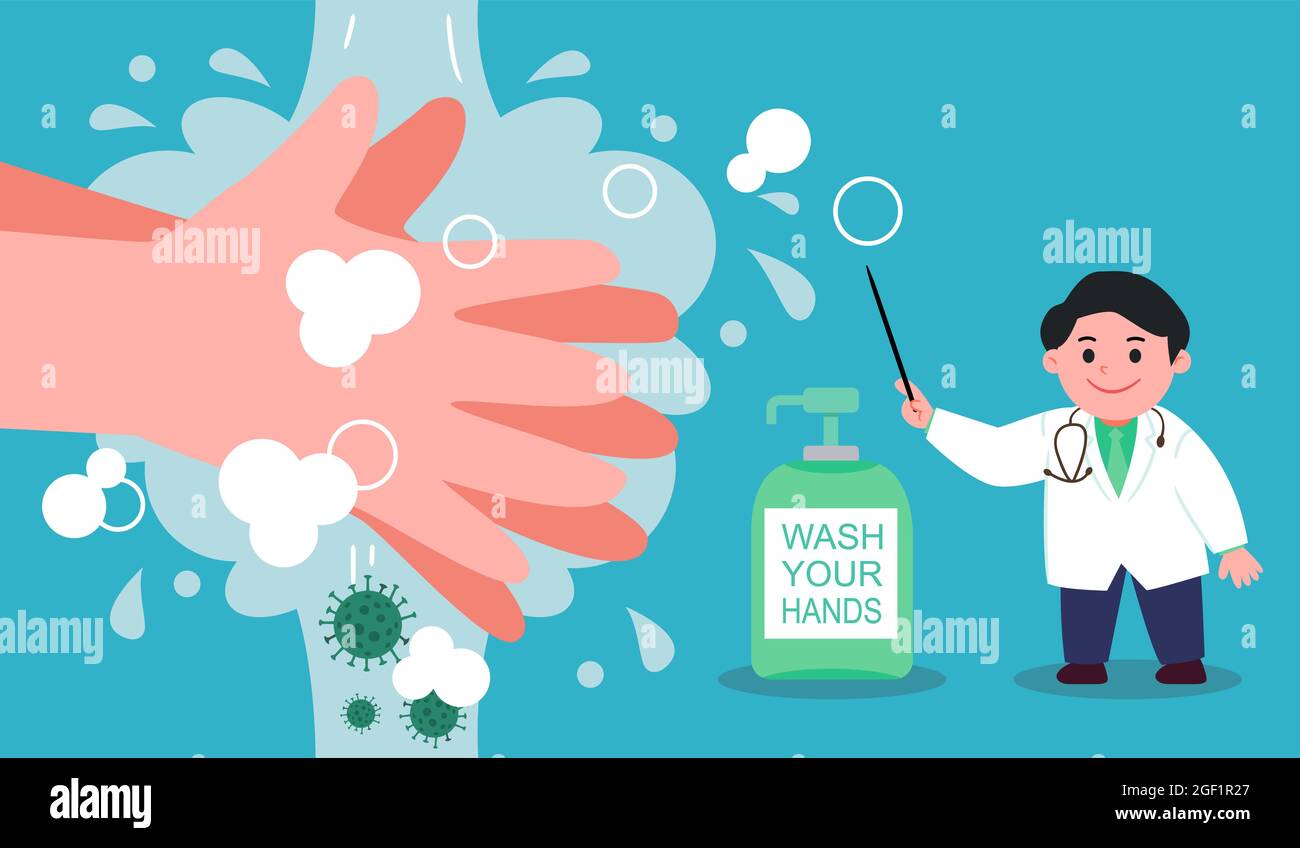 Doctor teaches how to wash hands properly.Concept of illness prevention ...