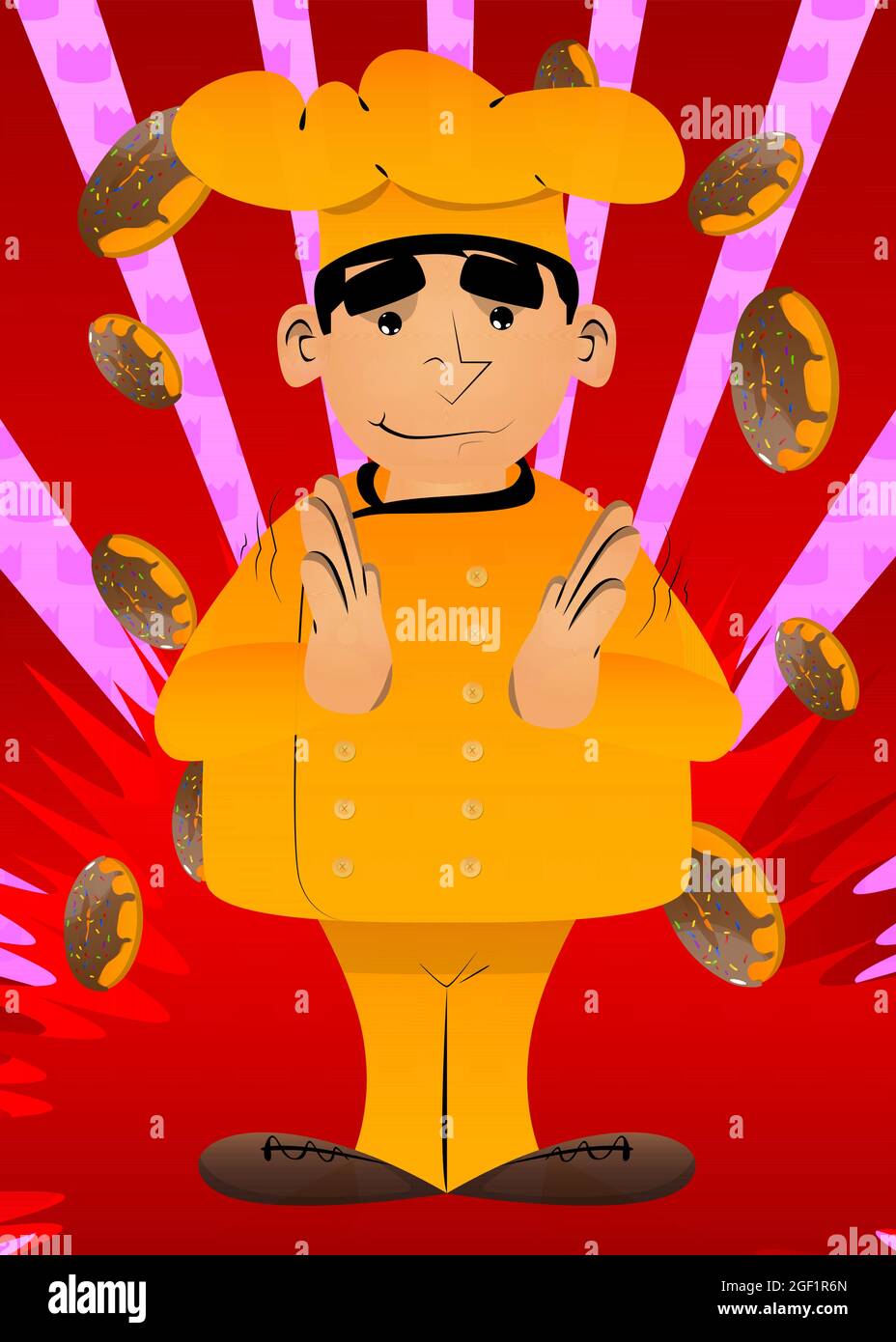 Fat male cartoon chef in uniform with clapping hands. Vector ...