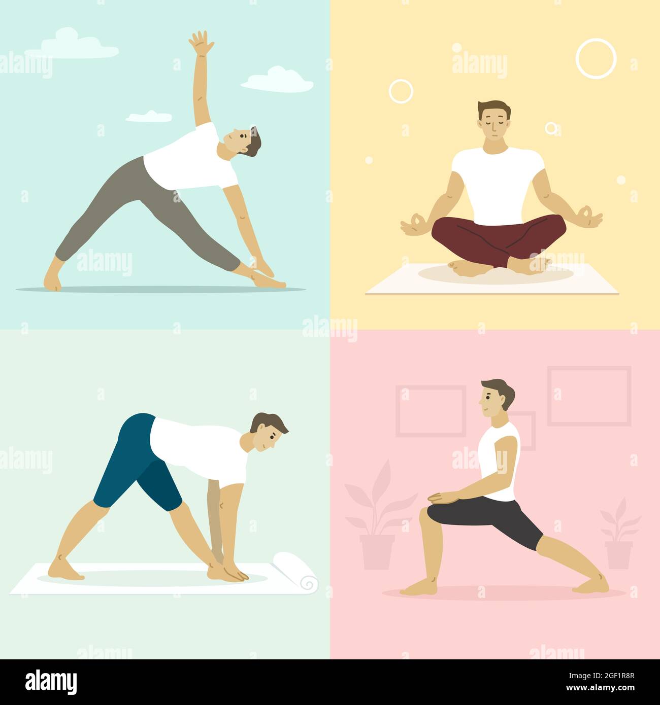 Stretching, Exercising, Yoga, Men, Illustration - Vector Stock Vector ...
