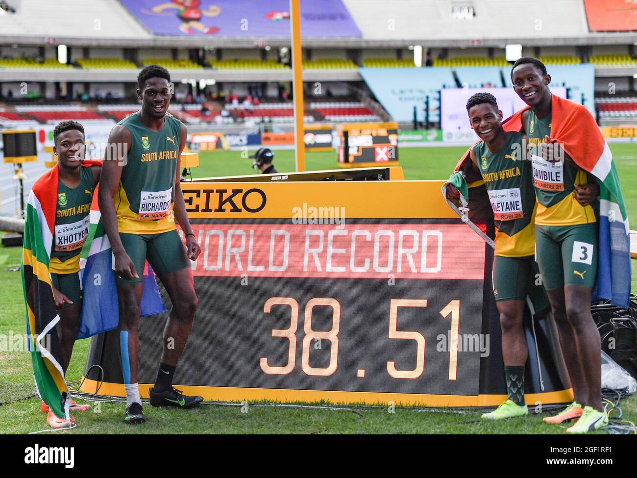 Nairobi, Kenya. 22nd Aug, 2021. Athletes of South Africa pose after the ...