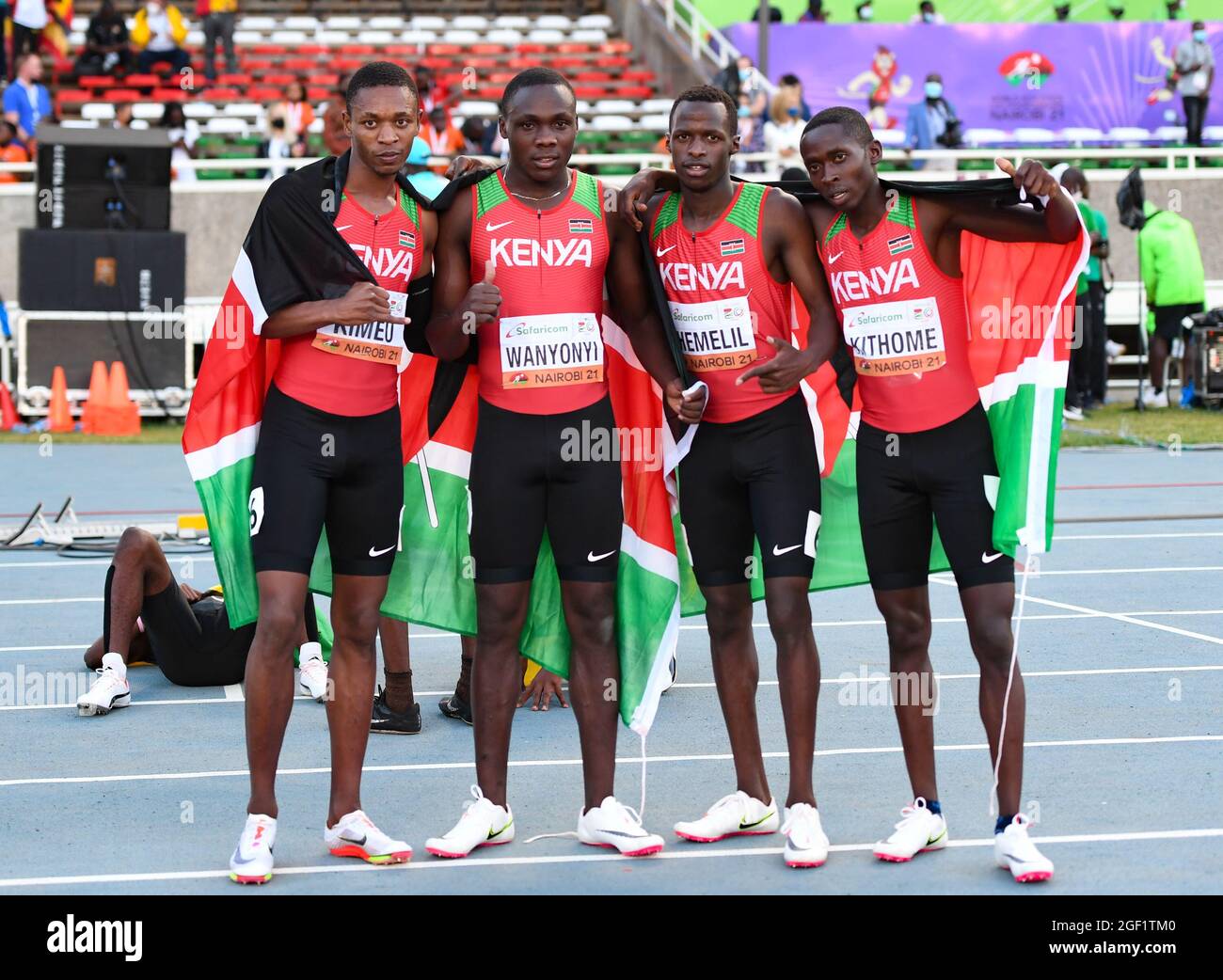 Nairobi, Kenya. 22nd Aug, 2021. Athletes of Kenya celebrate after the ...