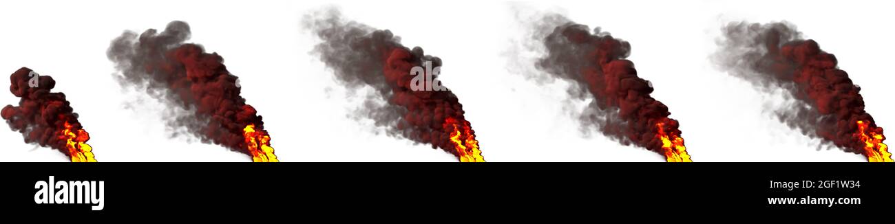 fire, pillar of smoke on white isolated, industrial 3D rendering Stock ...