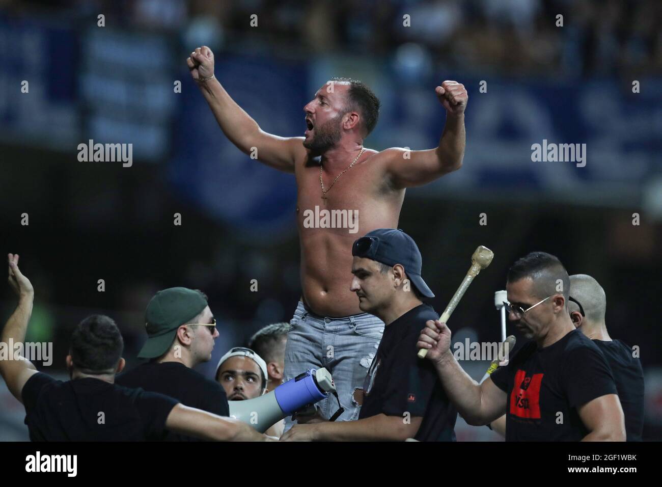 Nice, France, 22nd August 2021. OGC Nice fans in the North curve play ...