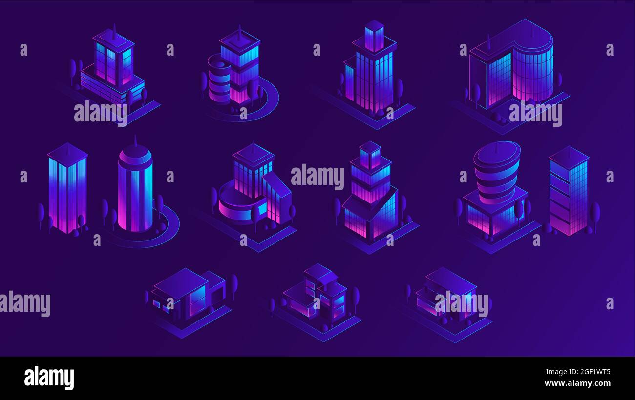 Isometric city building set, vector illustration. Urban modern ...