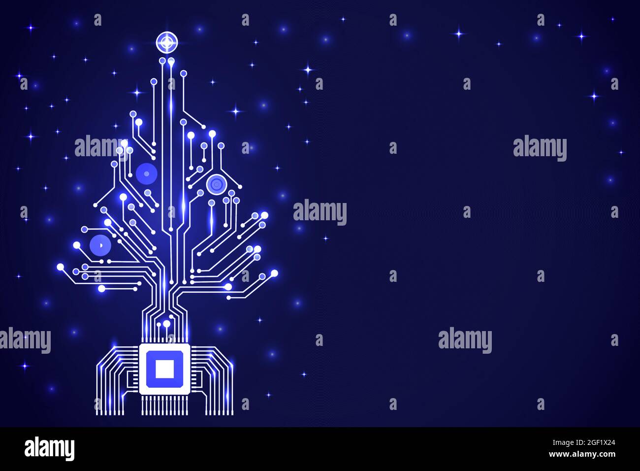 Christmas tree from digital electronic circuit. Abstract blue lighting ...