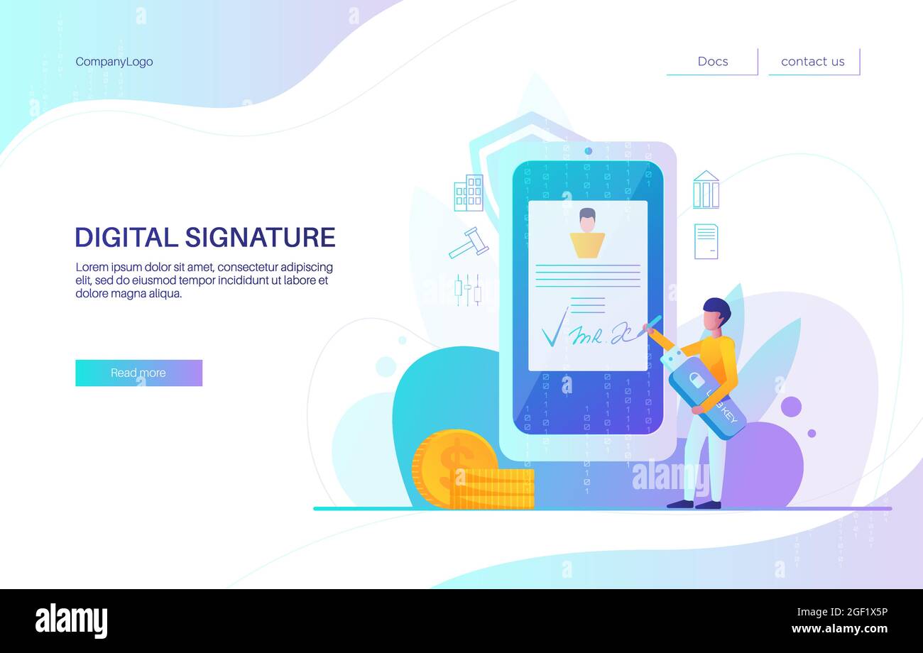 Digital signature landing page design, website banner vector template ...