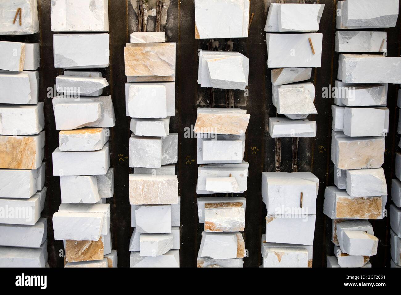 Aerial view of an area used as a marble warehouse awaiting processing ...