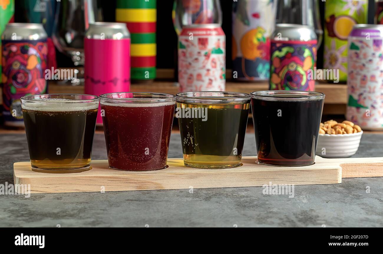 Craft beer tasting, sour fruit IPA, lager, stout, and pale ale. Bar ...