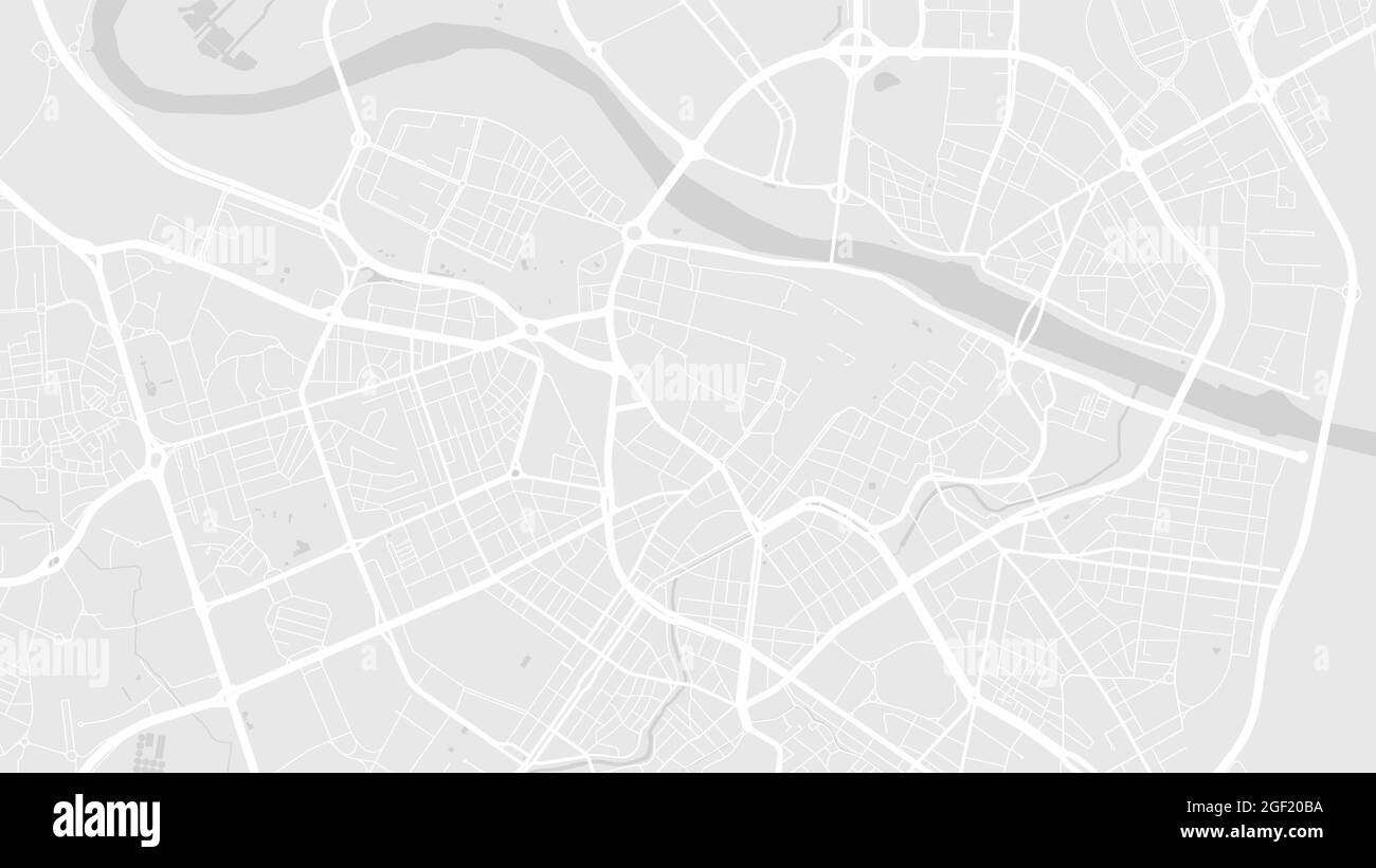 White and light grey Zaragoza City area vector background map, streets ...
