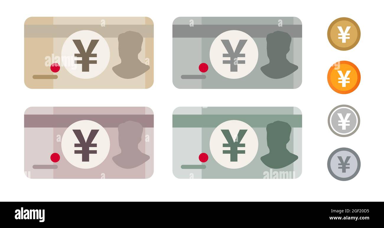Yen Japan Japanese bank notes currency icon set collection paper money ...